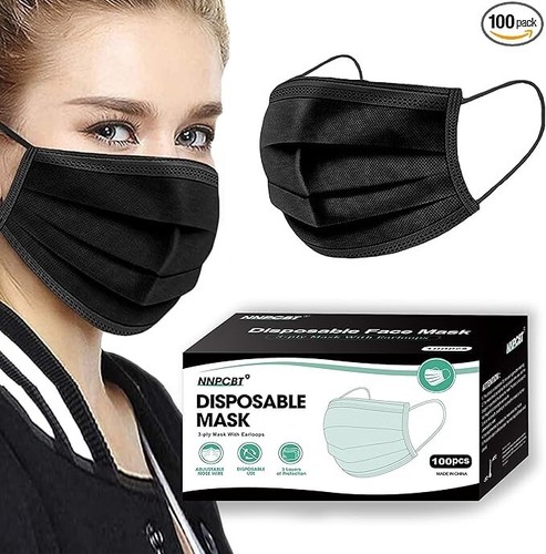 Disposable Black Face Masks 100PCS 3-Ply Filtered Masks Work Travel ...