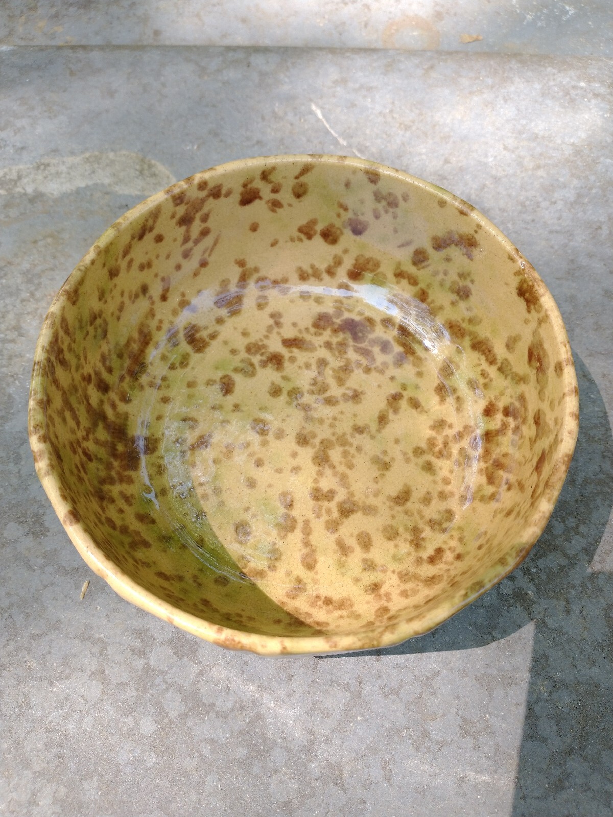 Vintage Spongeware Spatterware Green/Yellow Ware Brown Pottery Bowl 6 ...