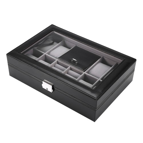 8 Slots 2 Grids Watch Display Case Ring Jewelry Storage Box Organizer ...