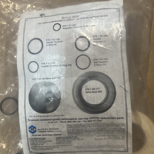 Genuine AKRON STYLE 9136 1 1/2" SWING OUT VALVE SERVICE KIT, 7615/7815 ...