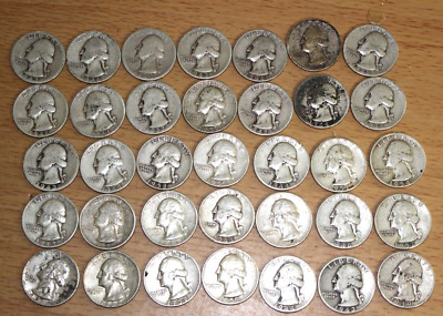 Lot of 35 x 25 Cents Silver Coins in Various Grades of Circulation ...
