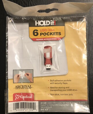 Cardinal HOLDit! USB Drive 6-Pk Self-Adhesive Pockets - Binder ...