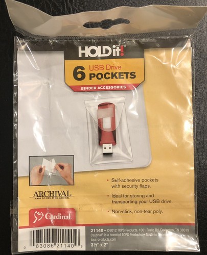Cardinal HOLDit! USB Drive 6-Pk Self-Adhesive Pockets - Binder ...