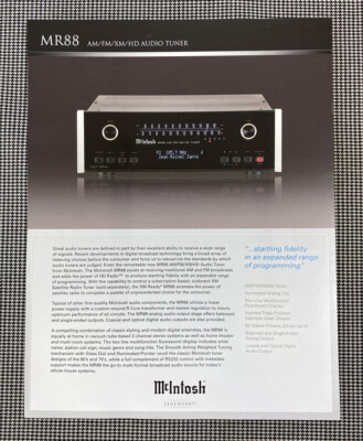 MCINTOSH MR88 TUNER ORIGINAL INFO & ADVERTISEMENT SALES BROCHURE PAGE ...