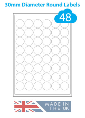 30mm Round Removable Labels, 48 Peelable White Paper Sticker, Low Tack ...