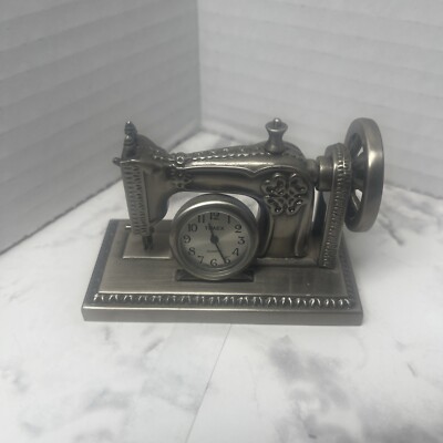 Timex Quartz Mini Sewing Machine Clock Pewter Tone. Works. New Battery ...
