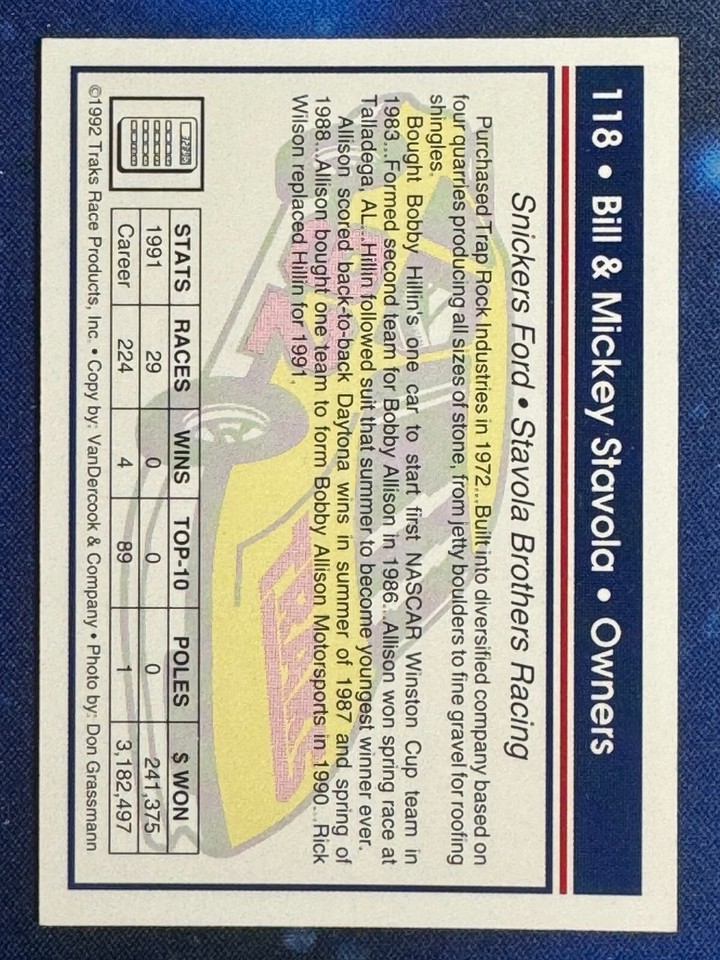 1992 Traks #118 Stavola Brothers Racing | eBay