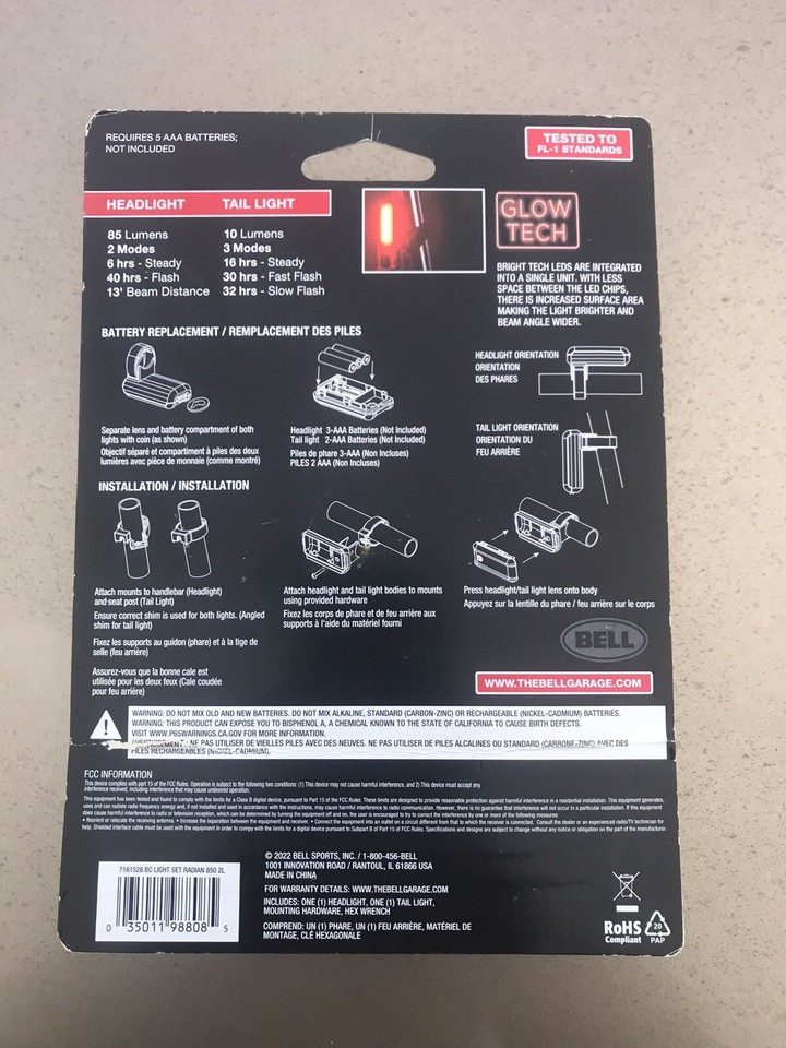 Bell Radian 850 Bicycle LED Locking Light Set, Theft Resistant - New ...