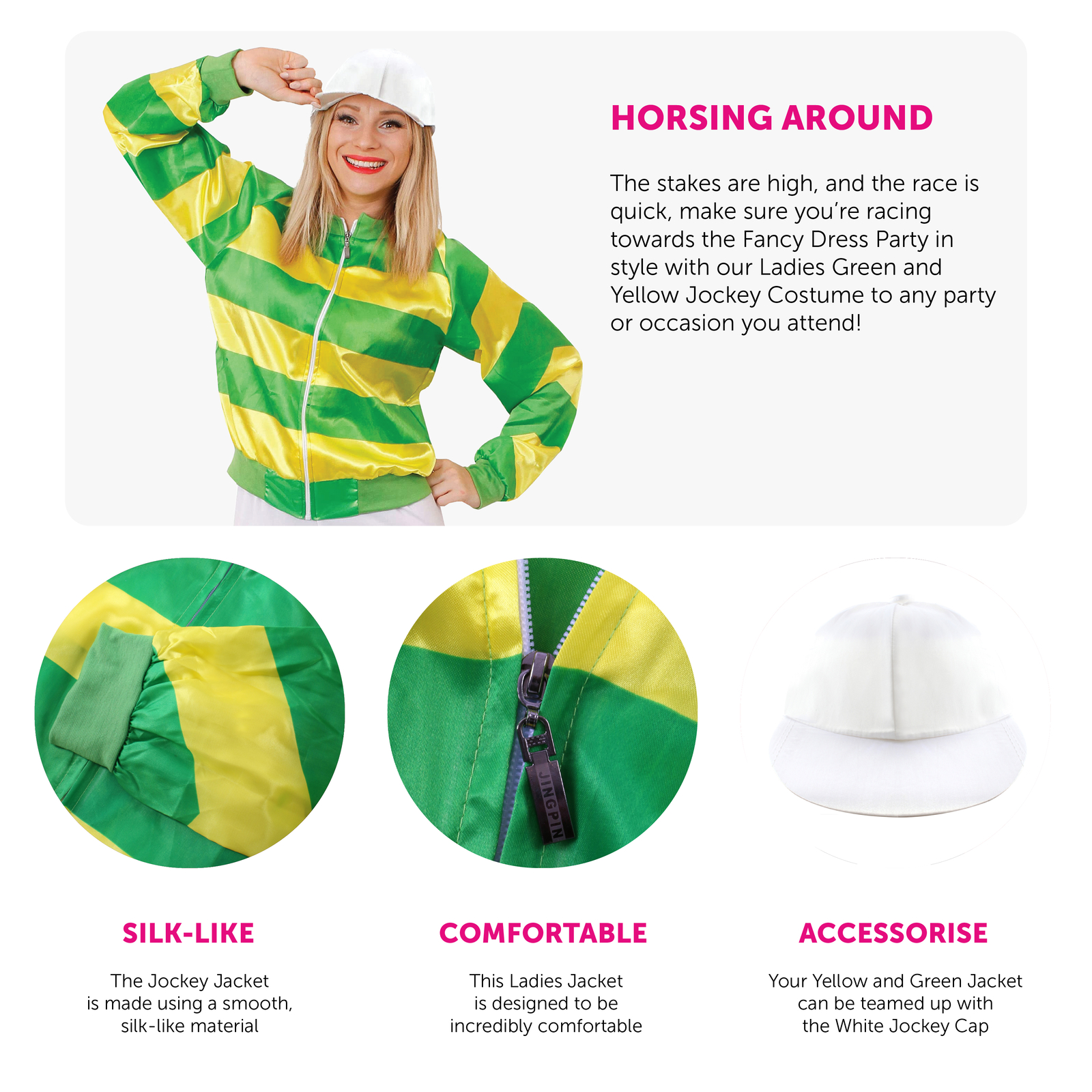 LADIES JOCKEY COSTUME JACKET & CAP HORSE RIDER RACING FANCY DRESS GREEN ...