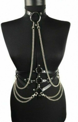 women's PU Leather chest Body chain harness Partywear club Costume ...