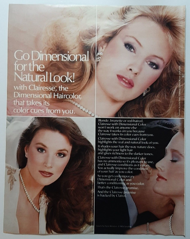 1981 Clairol Vintage Print Ad Hair Color Cheryl Tiegs Blonde Brunette ...