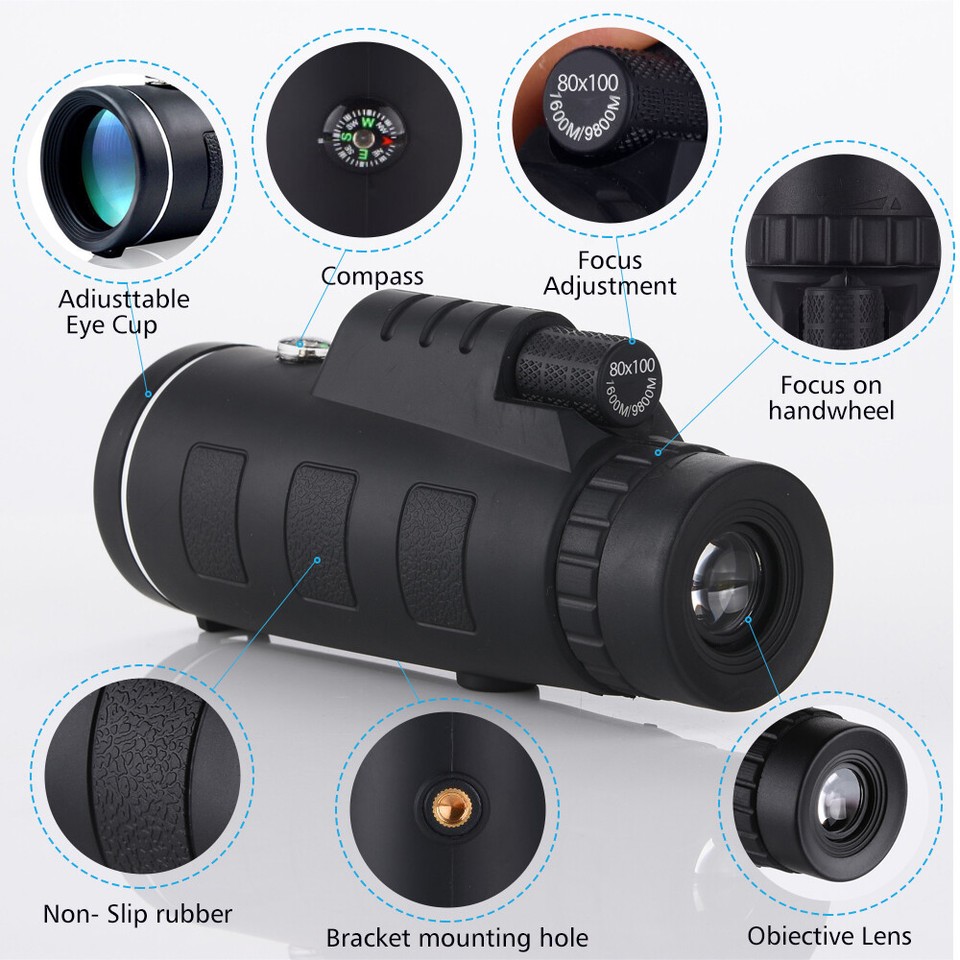 Day/Low Night Vision 80x100 Zoom HD Monocular Starscope Monocular ...