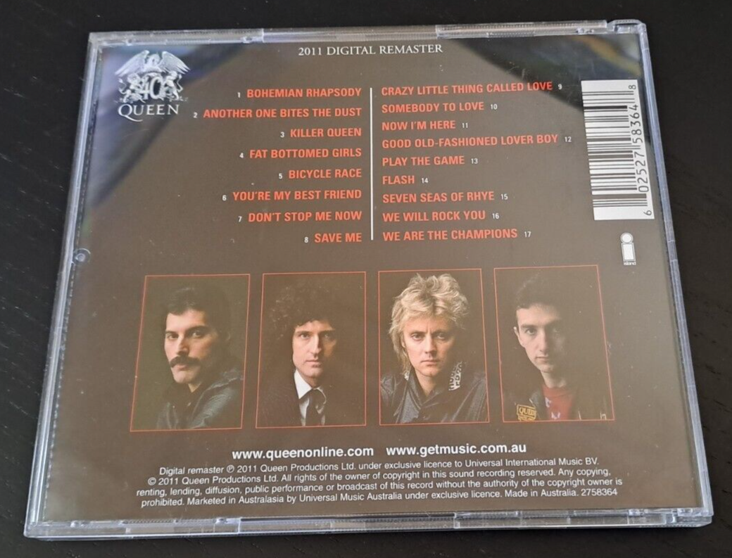 Queen - Greatest Hits - CD - 2011 Digital Remaster - Australia - VGC+ ...
