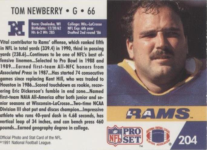 1991 Pro Set Tom Newberry #204 for sale | eBay
