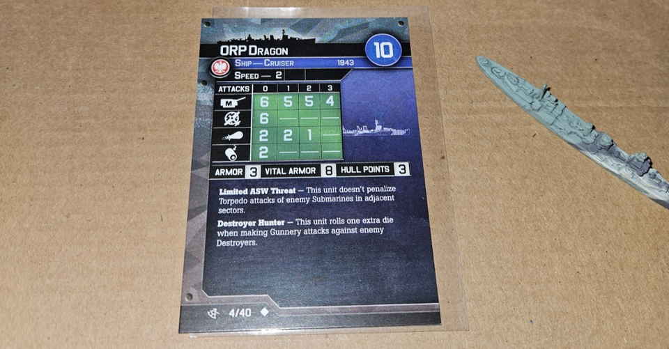 Axis & Allies War At Sea Surface Action ORP Dragon 4/40 With Card ...