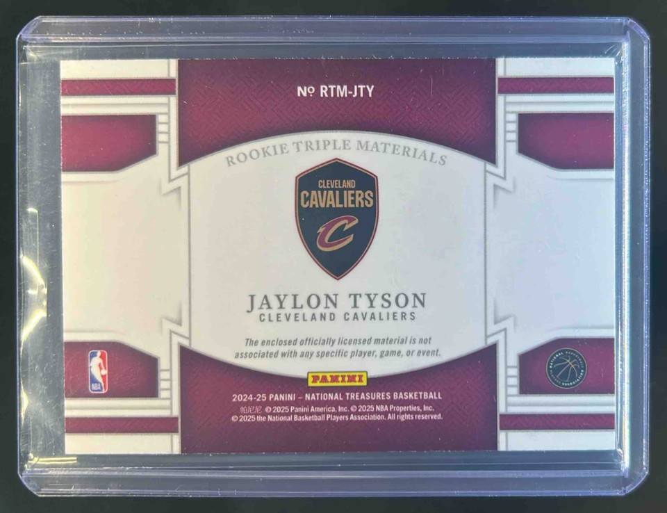 2024-25 National Treasures Jaylon Tyson Rookie Triple RC Jersey Prime ...
