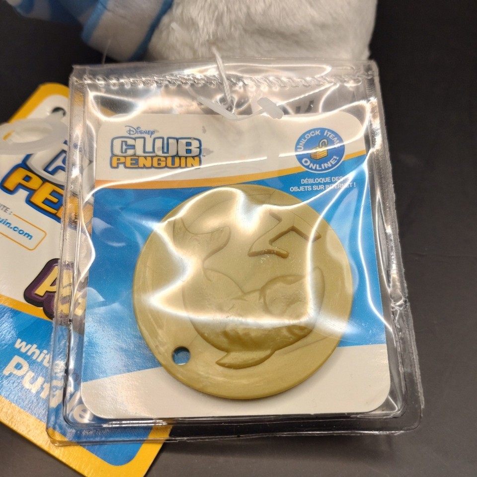 Jakks Disney Club Penguin White Puffle Plush With Striped Hat Tag ...