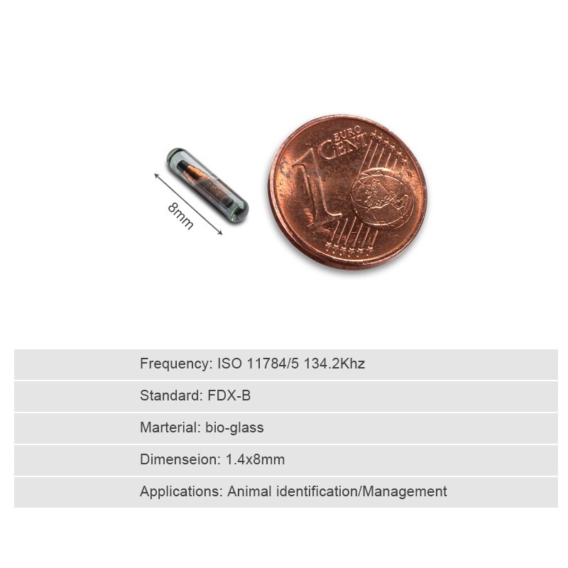 10pcs 1.25*7mm FDX-B Rfid Transponder Chip dog pet ID microchip animal ...