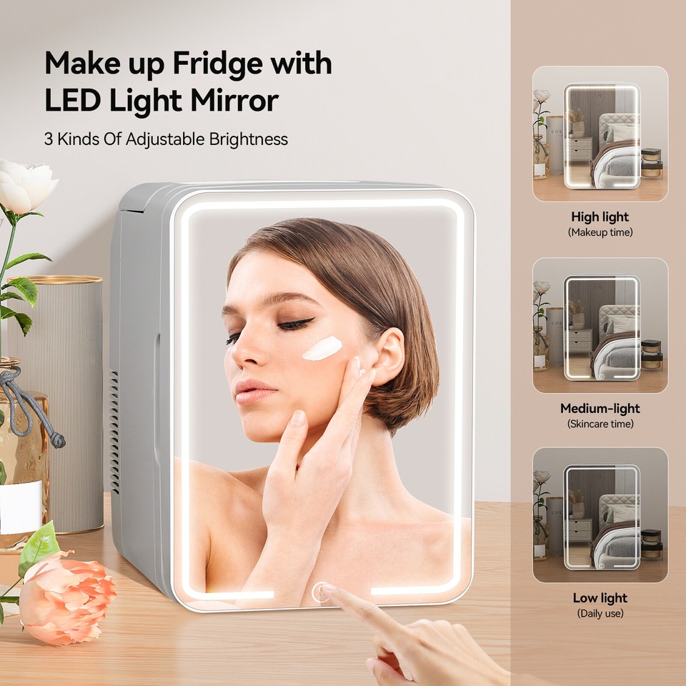Mirror Mini Fridge 4/8/10-Liter 3-Mode Led Adjustable Portable Tabletop ...