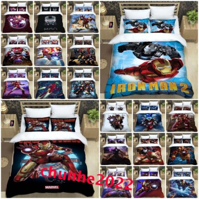 Marvel Iron Man Tony Stark Duvet Cover Pillowcase Single Double King ...