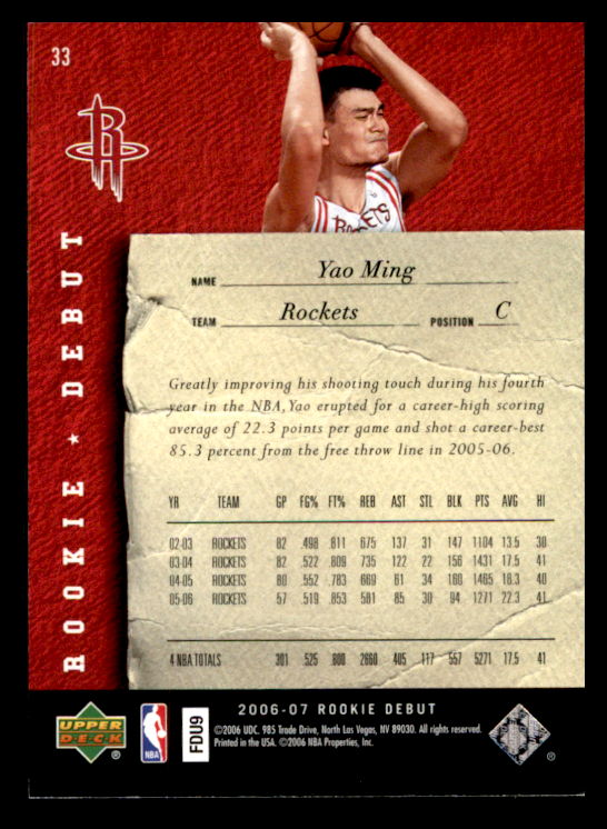 2006 Upper Deck Rookie Debut Yao Ming #33 Houston Rockets | eBay