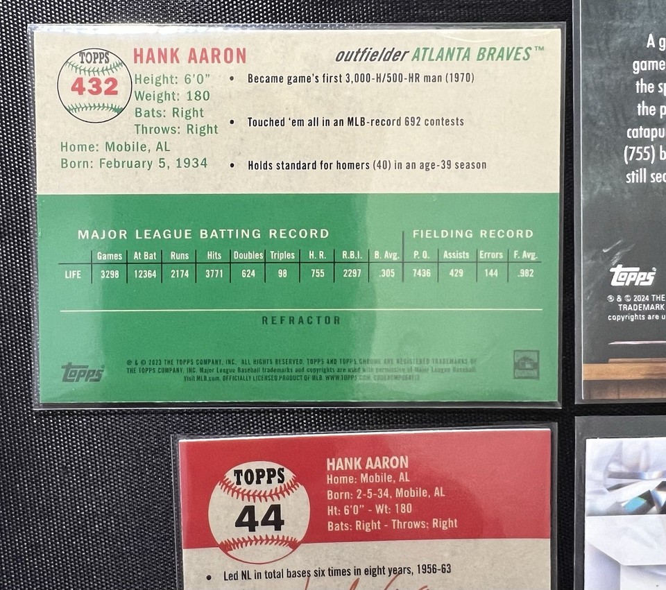 Hank Aaron - (4) Topps Refractor / Insert Lot, Plt Anniversary Ref ...