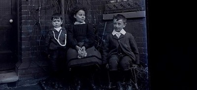 GLASS NEGATIVE c1920s CHILDREN POSY PORTRAIT SAILOR SUIT FLOWERS 3.25 ...