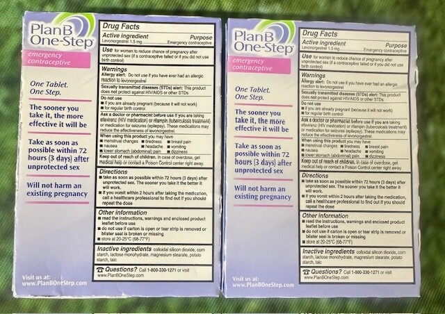 (2) Plan B One-Step Emergency Contraceptive, 1.5mg (1 Tablet) EXP ...