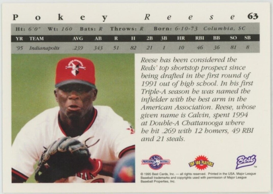 1995 Best Pokey Reese Rookie Cincinnati Reds RC #63 | eBay