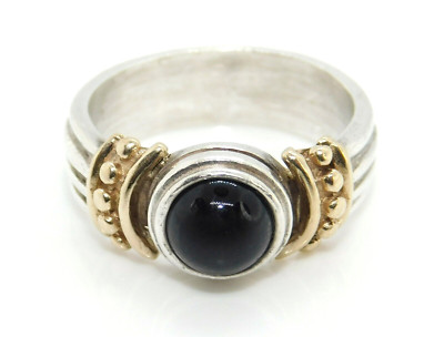 Signed IPS 925 Sterling & 14K Yellow Gold Solitaire Band Ring | eBay