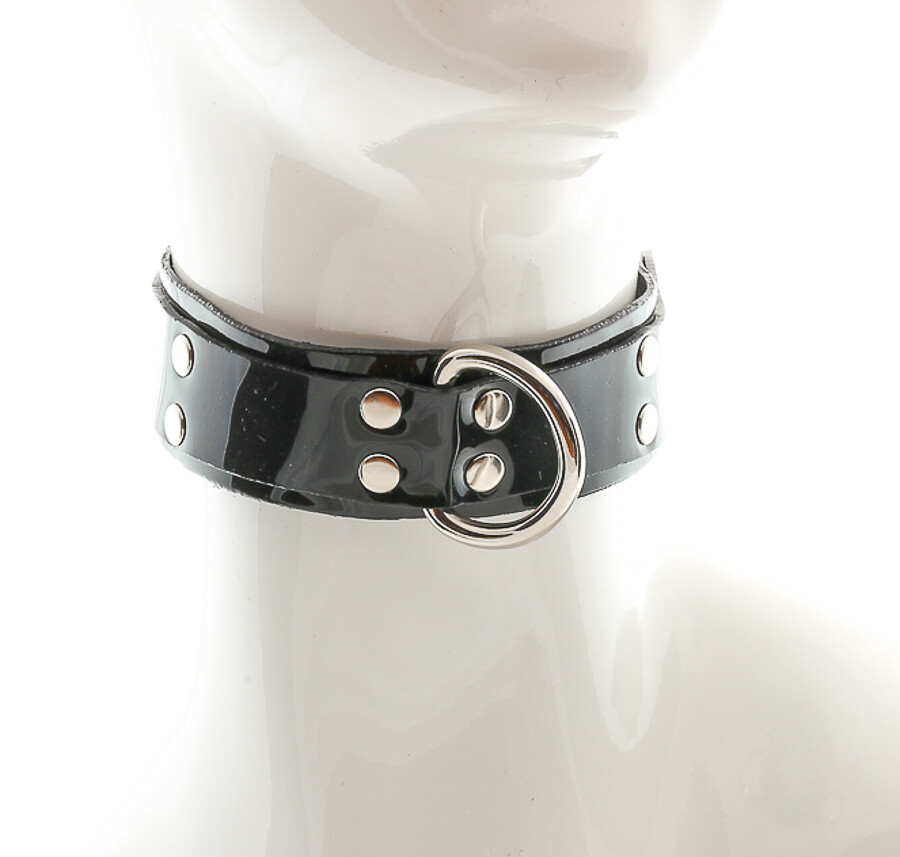 Bondage Collar Shiny Vinyl PVC Big D Ring Restraints Rivet USA Hand ...