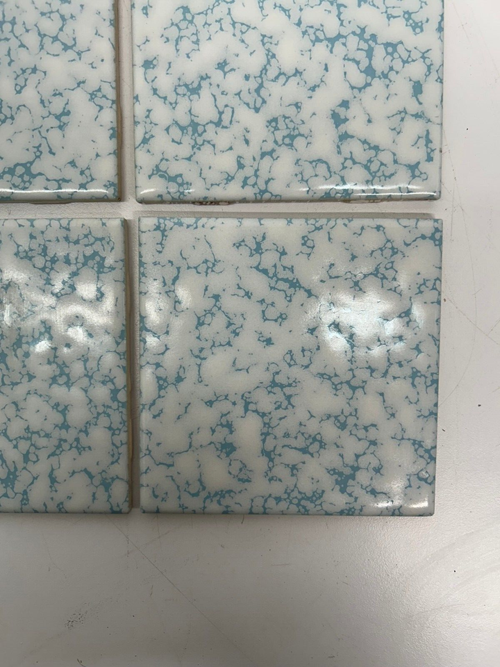 12 Vtg NOS Ceramic Tile White Blue Speckle Splatter 4.25" Tiles Kitchen ...
