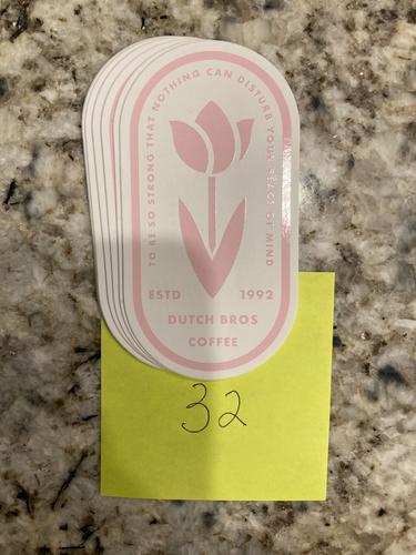 Dutch Bros Coffee Sticker October 2018 Be Aware Pink Tulip Peace Of ...