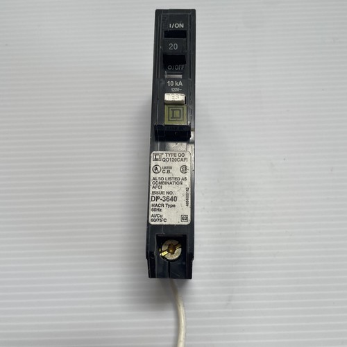 SQUARE D TYPE QO120CAFI 20 AMP 120V SINGLE POLE AFCI CIRCUIT BREAKER ...