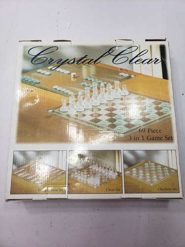 Crystal Clear Chess Checkers Backgammon 69 Piece 3 in 1 Game Set 12"x12 ...
