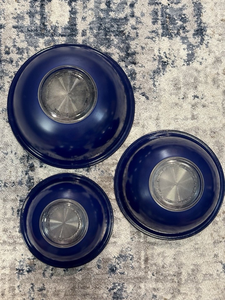 Set of 3 Vintage Corning Ware PYREX Dark Blue Mixing Bowls w/Clear ...