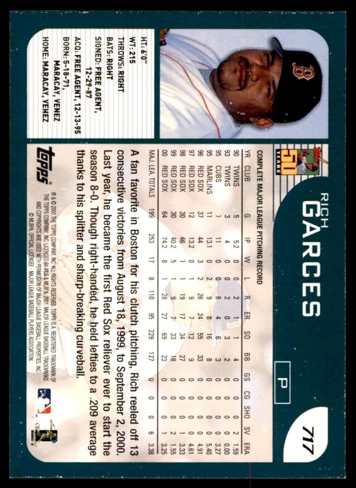 2001 Topps Rich Garces . Boston Red Sox #717 | eBay
