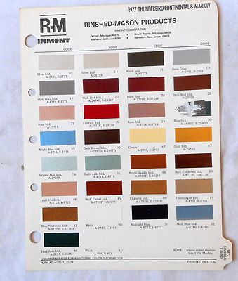 1977 LINCOLN AND FORD THUNDERBIRD R-M COLOR PAINT CHIP CHART ALL MODELS ...