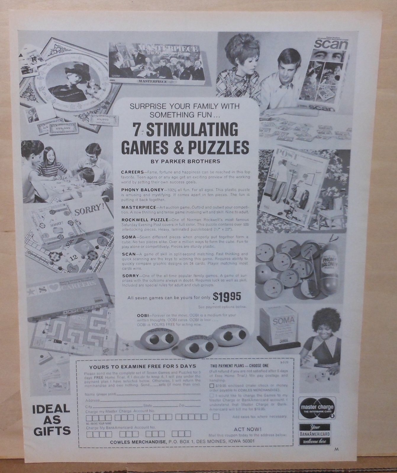 1971 magazine ad for Parker Brothers games - Scan, Masterpiece, Soma ...