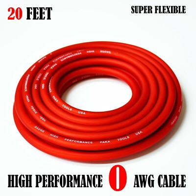 1/0 Gauge Wire RED , Amplifier Power/Ground Amp Wire 20 Feet Cable Roll ...