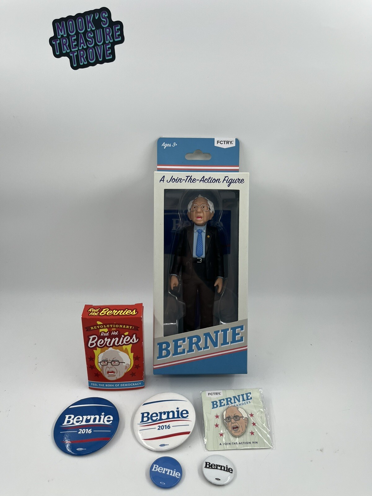 FCTRY Bernie Sanders Action Figure 2016 Feel The Burn Red Hots & Pin ...