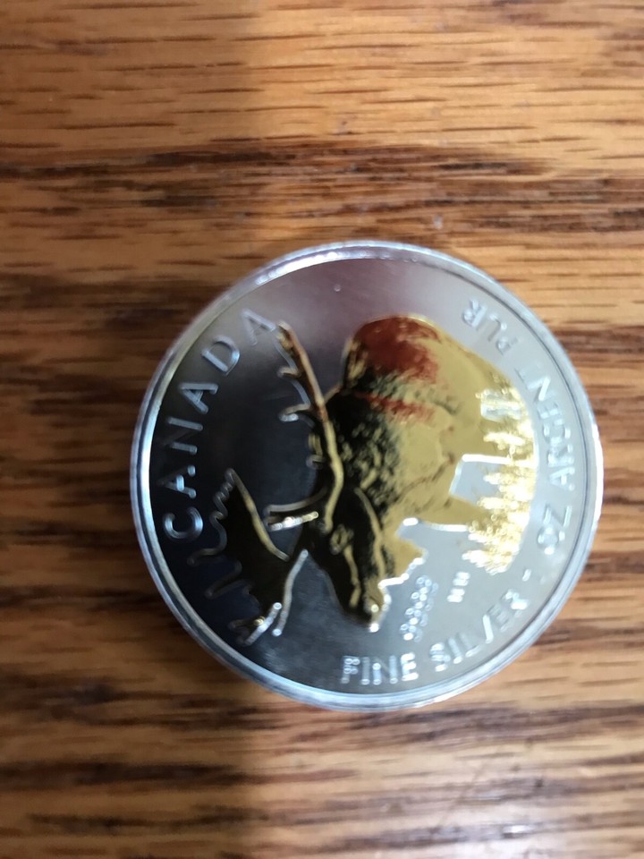 .9999 silver 5 Dollar Canada coin with guilded moose 2012 in ...