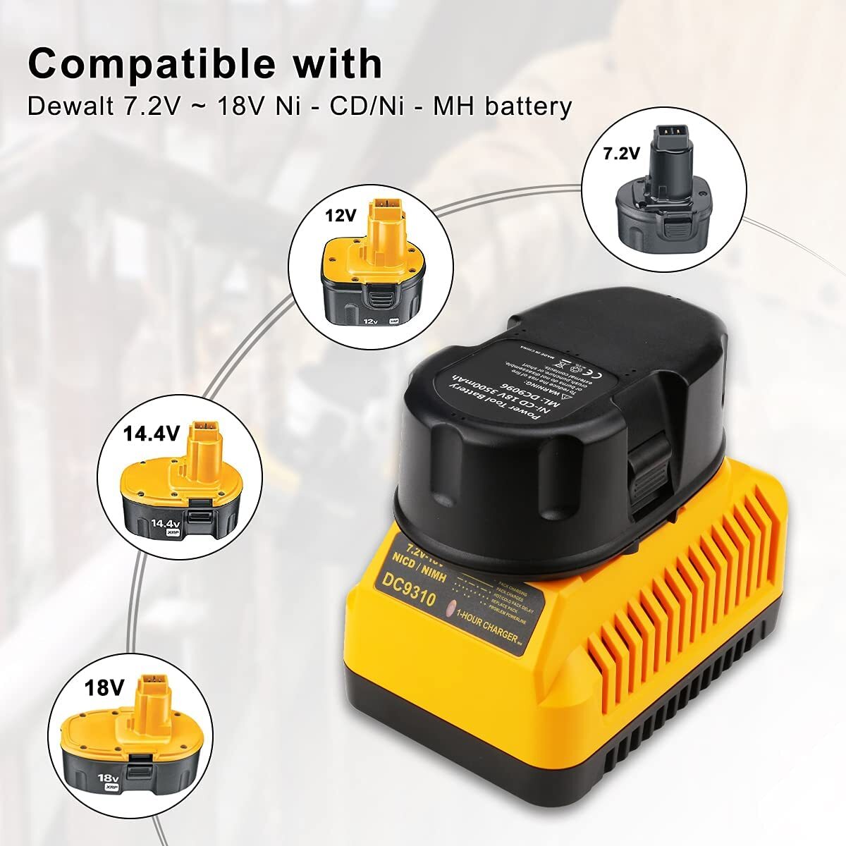 DC9310 Battery Charger for Dewalt 7.2V-18V XRP NI-CD NI-MH Battery ...