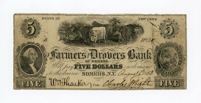 1853 $5 The Farmers and Drovers Bank of Somers, NEW YORK (Spurious ...