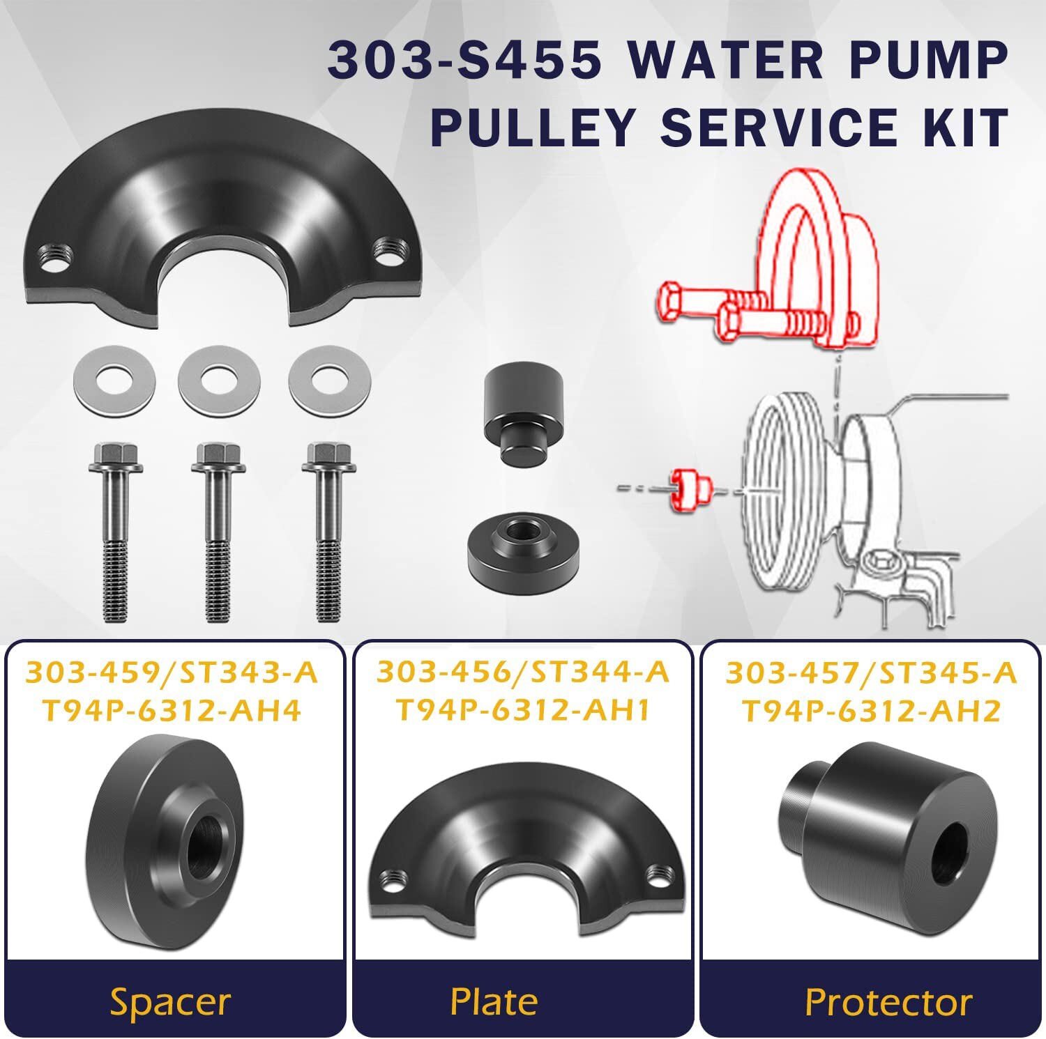 303-S455 Water Pump Pulley Service Set Fits Ford Escape Taurus Mercury ...