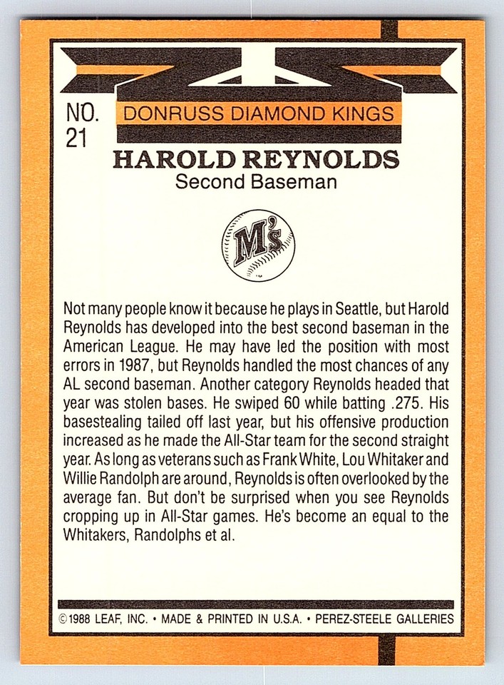 Harold Reynolds 1989 Donruss #21 Seattle Mariners | eBay