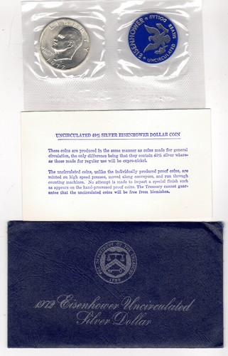 US 1972 Eisenhower 40% SILVER DOLLAR (UNC) in Original Government ...