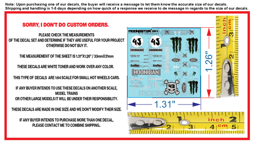 High Energy 43 KB Skull White Toner Water Slide Decal Set 1/64 For Hot ...