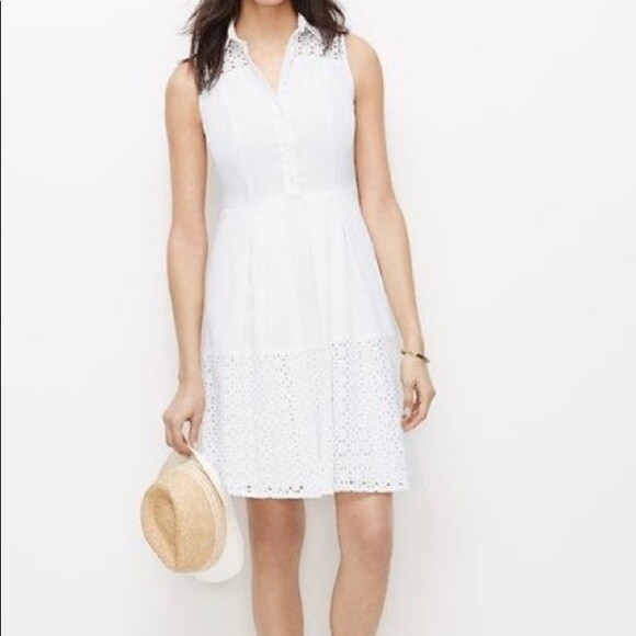 Ann Taylor – Size 12 White Summer Cotton Eyelet Shirt Dress $139.00 NWT ...