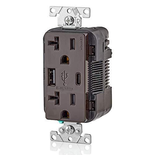 Leviton T5833-B A & -C USB In-Wall Charger with 20A Tamper-Resistant ...